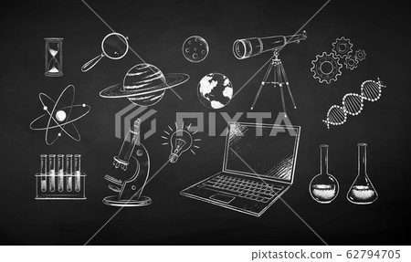 Chalk drawn illustration set of science objects - Stock Illustration ...