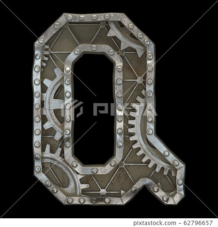 Mechanical alphabet made from rivet metal with... - Stock Illustration ...