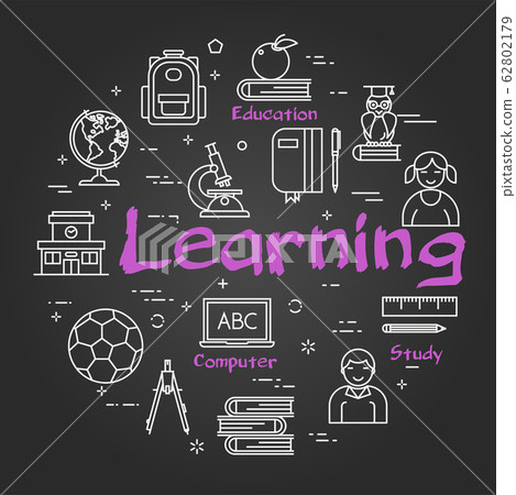 Vector line black concept of School Learning - Stock Illustration ...