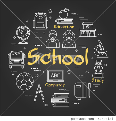 Vector black round School concept with line icons - Stock Illustration ...
