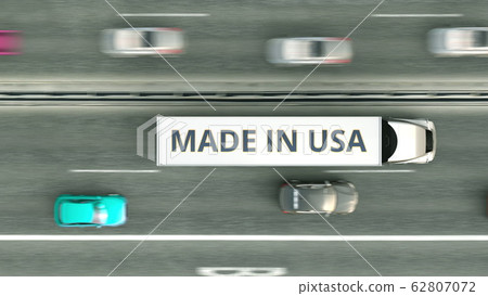 Aerial overhead view of trailer truck with MADE... - Stock Illustration ...