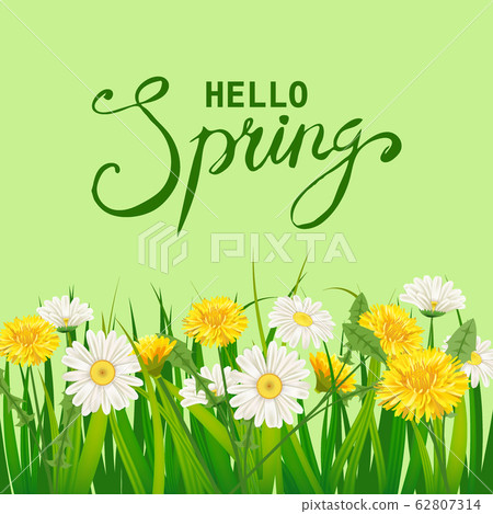 Hello Spring lettering template background with...-插圖素材 [62807314 ...