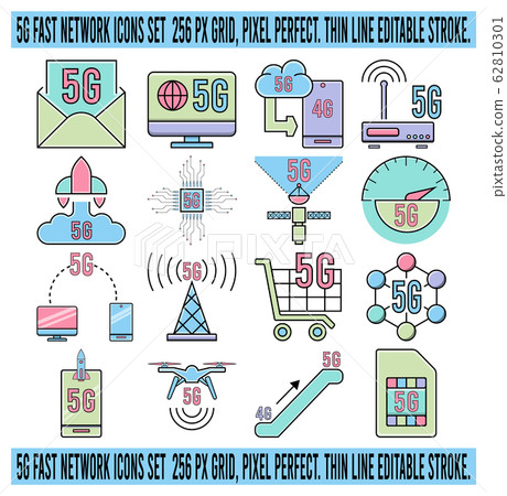 5G Fast Network icons Set 256 px Grid, Pixel...-插圖素材 [62810301] - PIXTA圖庫