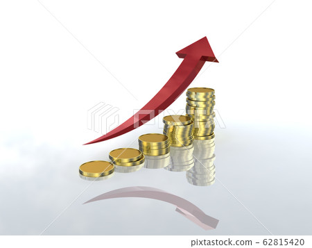 CG illustration Increasing coins and arrows... - Stock Illustration ...