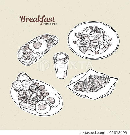 Breakfast collection, hand draw sketch vector. - Stock Illustration ...