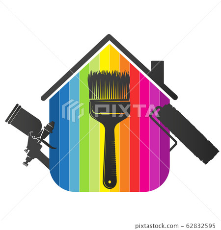 Home painting symbol roller spray gun and brush - Stock Illustration ...