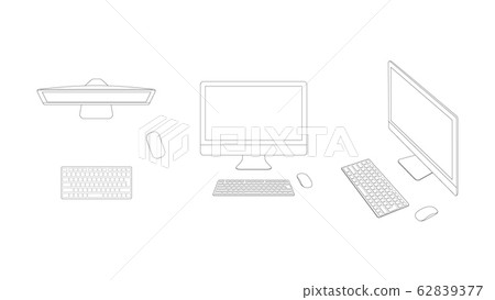 Desktop PC Line drawing 3 patterns - Stock Illustration [62839377] - PIXTA