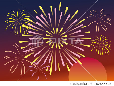 Sunset and fireworks summer festival background... - Stock Illustration ...