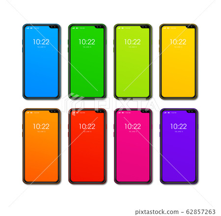 Rainbow colorful smartphone set isolated on white. - Stock Illustration ...