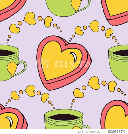 valentines day seamless pattern cup and hearts - Stock Illustration ...