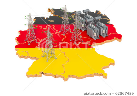 Electrical substations in Germany, 3D rendering - Stock Illustration ...