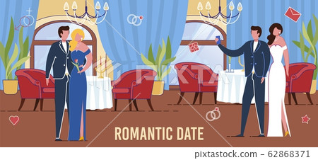 Romantic Date Scene with People in Restaurant. - Stock Illustration ...