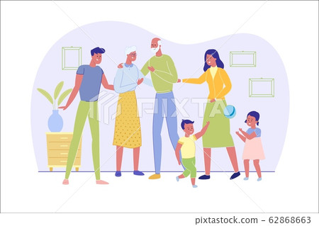 Two Generations Family Came Together at Home. - Stock Illustration ...