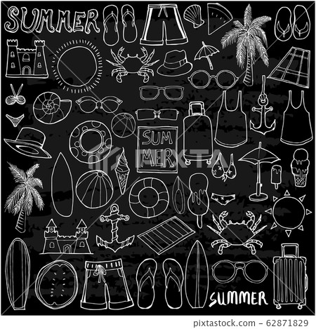 Set of Summer Drawing illustration Hand drawn - Stock Illustration ...
