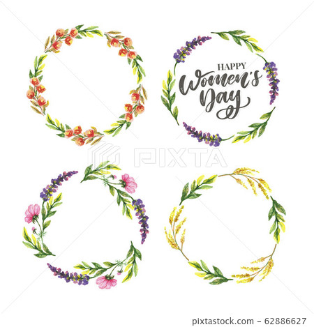 Woman s Day text design with flowers and hearts on - Stock Illustration ...