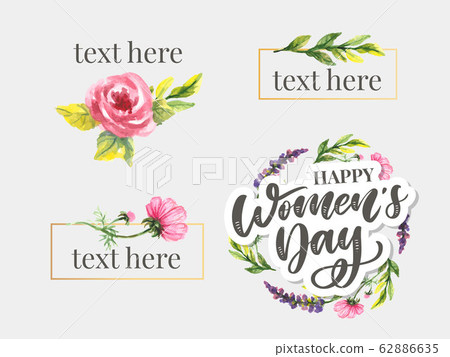 Woman s Day text design with flowers and hearts on - Stock Illustration ...