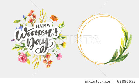 Woman s Day text design with flowers and hearts on - Stock Illustration ...