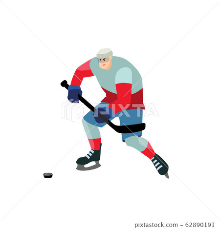 Young man preparing to hit the puck with a...-插圖素材 [62890191] - PIXTA圖庫