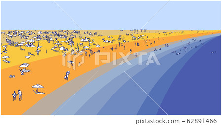 Illustration of crowded beach, tourists and... - Stock Illustration ...