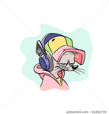 Cartoon hipster mouse face in headphones print... - Stock Illustration ...