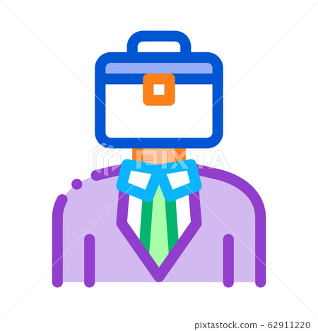 Businessman With Case Head Icon Thin Line Vector - Stock Illustration ...