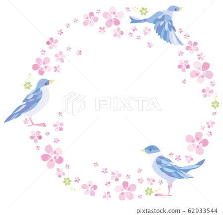 Spring cherry blossoms birds frame - Stock Illustration [62933544] - PIXTA