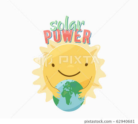 Solar power. Character smile face sun hugging... - Stock Illustration ...