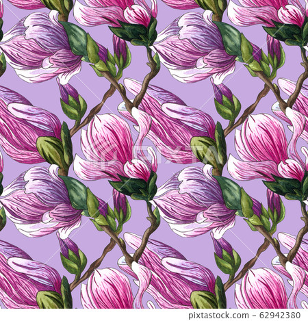 Watercolor seamless pattern of pink Magnolia - Stock Illustration ...