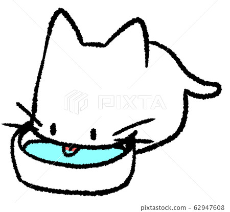 White cat drinking water - Stock Illustration [62947608] - PIXTA