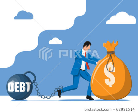 Businessman chained to big heavy debt weight - Stock Illustration ...