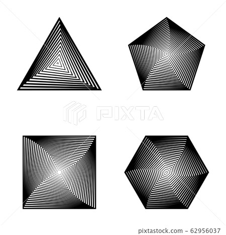 set of striped shapes with transition. triangle, - Stock Illustration ...