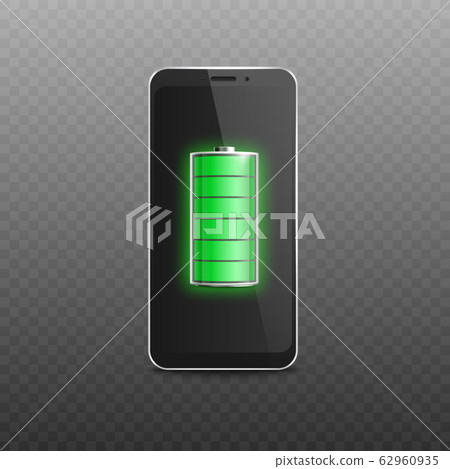 Realistic full green battery icon on black... - Stock Illustration ...