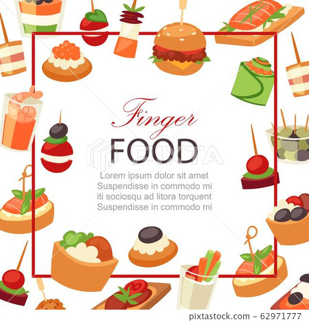 Canapes, tapas on plate, appetizer, finger food... - Stock Illustration ...