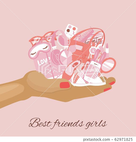 Girls items, female stuff, girlish things on... - Stock Illustration ...