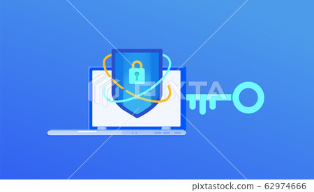 Laptop with a protective shield, a lock and a - Stock Illustration ...
