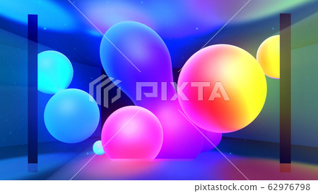 Spheres or balls in room merge like liquid wax... - Stock Illustration [62976798] - PIXTA