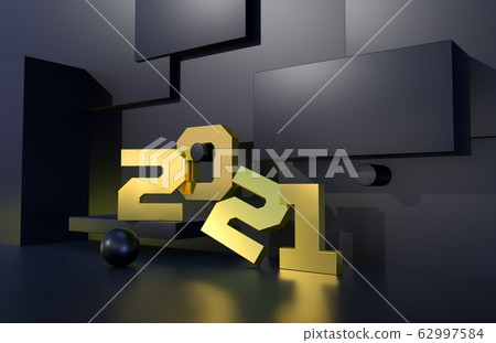 2021 year golden sign with black background. 3D... - Stock Illustration ...