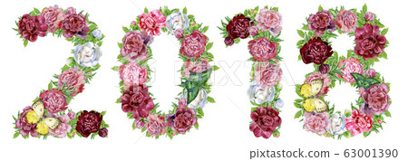 Number 2018 of watercolor flowers - Stock Illustration [63001390] - PIXTA