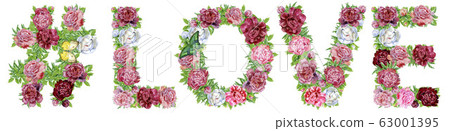 Hashtag sign with word LOVE of watercolor flowers - Stock Illustration ...
