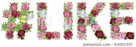 Hashtag sign with word LIKE of watercolor flowers - Stock Illustration ...