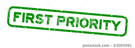 Grunge green first priority word square rubber... - Stock Illustration ...