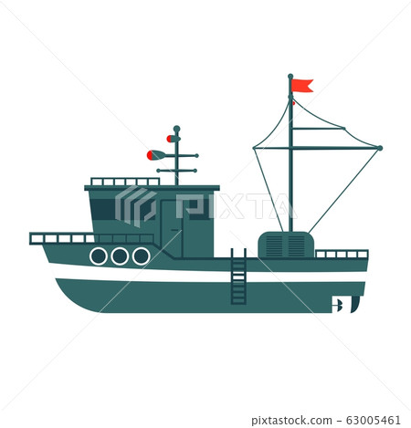 Commercial fishing boat side view . Sea or... - Stock Illustration ...