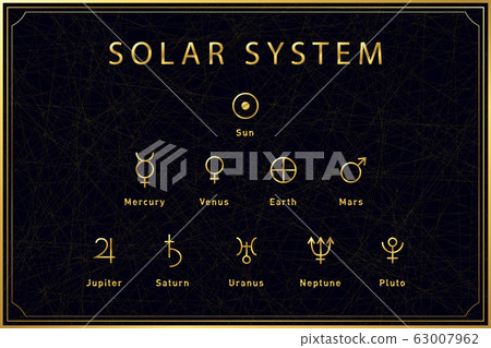 Alchemical golden symbols of solar system... - Stock Illustration ...