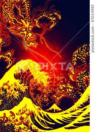 Great Wave off Kanagawa & Two Dragons Cyber... - Stock Illustration ...