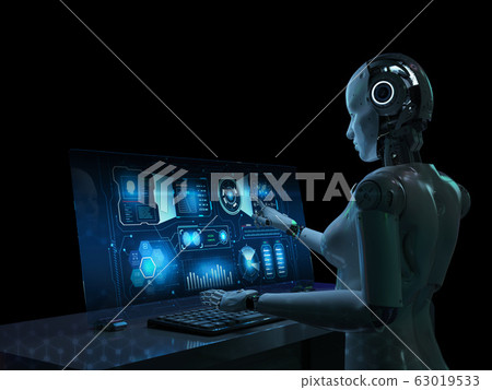 Cyborg work on computer - Stock Illustration [63019533] - PIXTA
