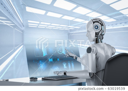Cyborg work on computer-插圖素材 [63019539] - PIXTA圖庫