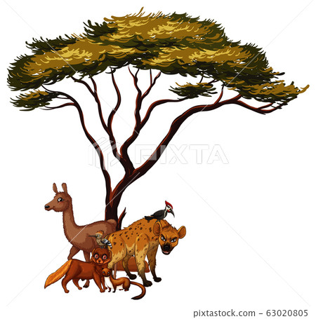 Isolated picture of animals under the tree - Stock Illustration ...