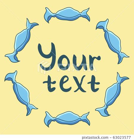 Round frame made of blue oval candies and your - Stock Illustration ...