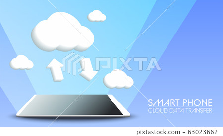 Smart Phone Cloud Data Transfer on Blue Background - Stock Illustration ...