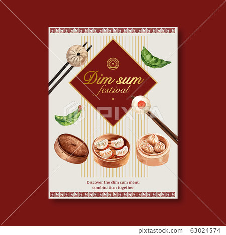 Dim sum poster design with dumpling, steamed bun - Stock Illustration ...